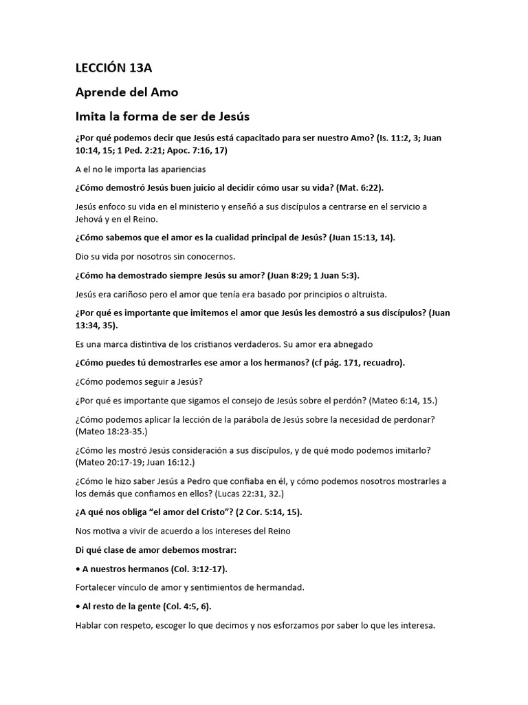 Lección 13A Aprende Del Amo Imita La Forma de Ser de Jesús | PDF