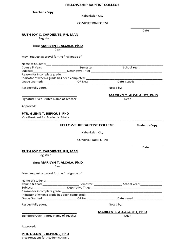 Completion Form | PDF