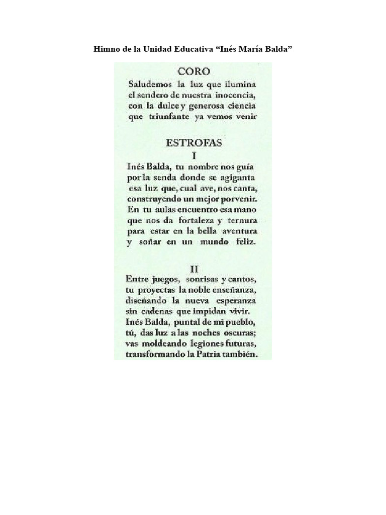 Himno de La Unidad Educativa | PDF