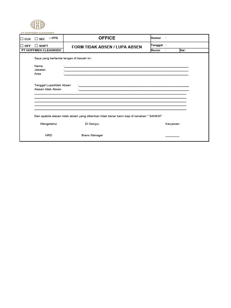 Form Lupa Absen | PDF | Bisnis