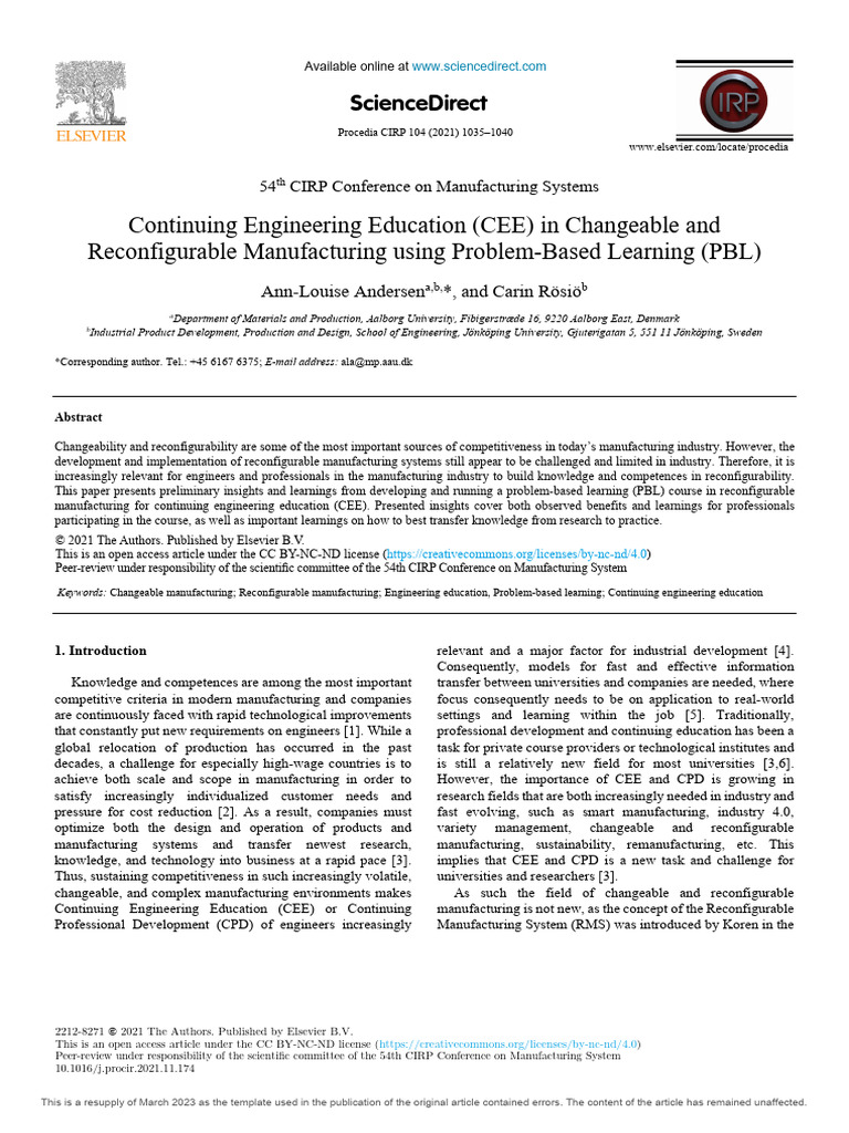 Continuing Engineering Education (CEE) in Changeablen and ...