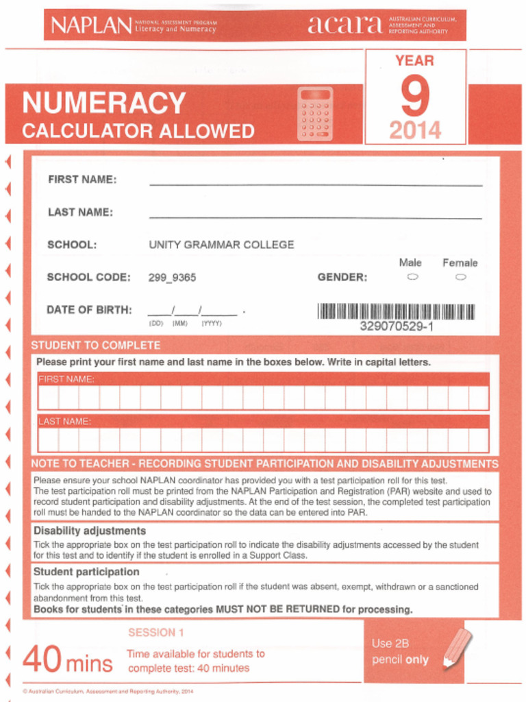 Year 9 Naplan 2014 Maths Calcultor Allowed Paper | PDF