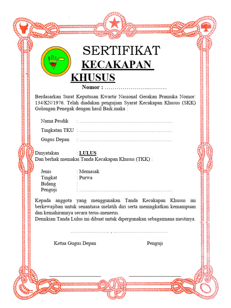 Sertifikat TKK Penegak | PDF