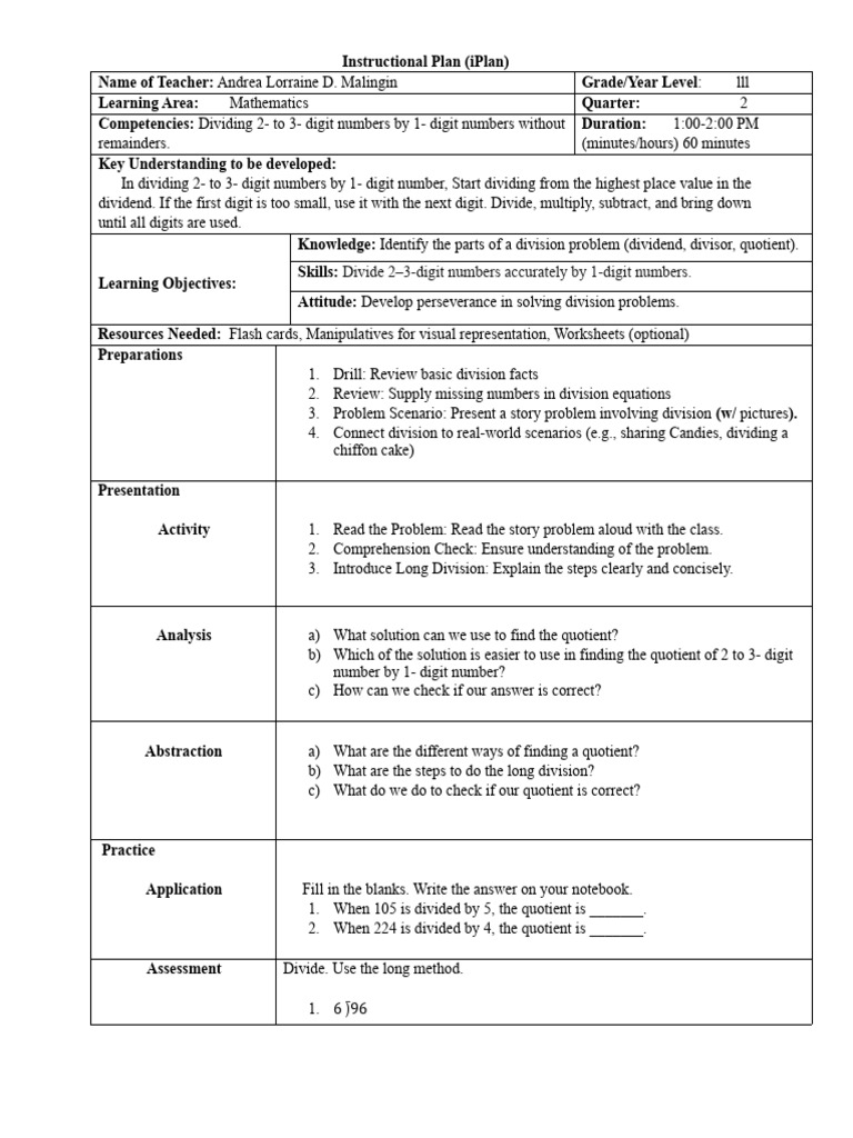 Math Instructional Plan | PDF
