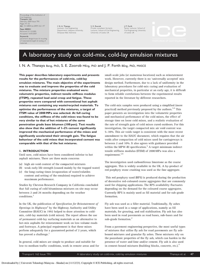 Thanaya Et Al 2015 A Laboratory Study On Cold Mix Cold Lay Emulsion ...