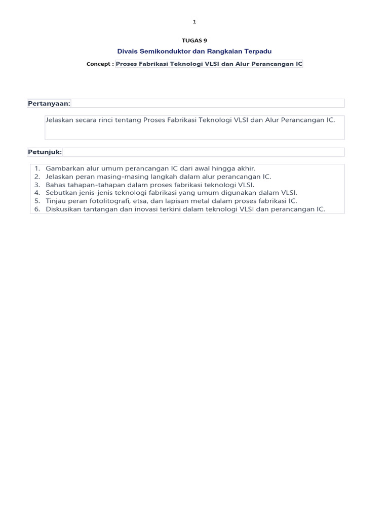 TUGAS 9 Perancangan IC Dan Proses Fabrikasi Teknologi VLSI | PDF