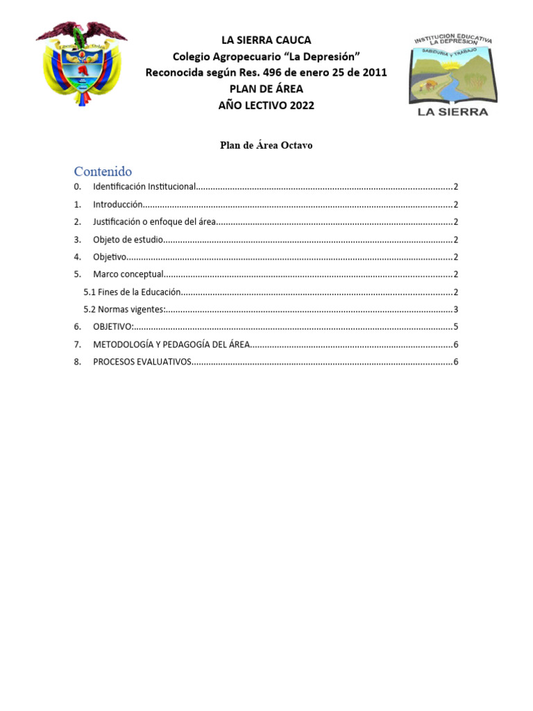 Plan De Area Pctavo Español Pdf
