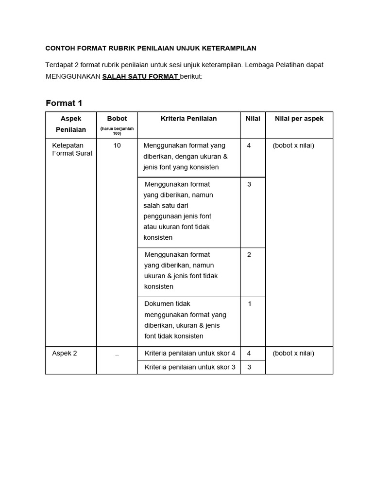 (CONTOH) Rubrik Penilaian Unjuk Keterampilan | PDF (CONTOH) Rubrik Penilaian Unjuk Keterampilan | PDF