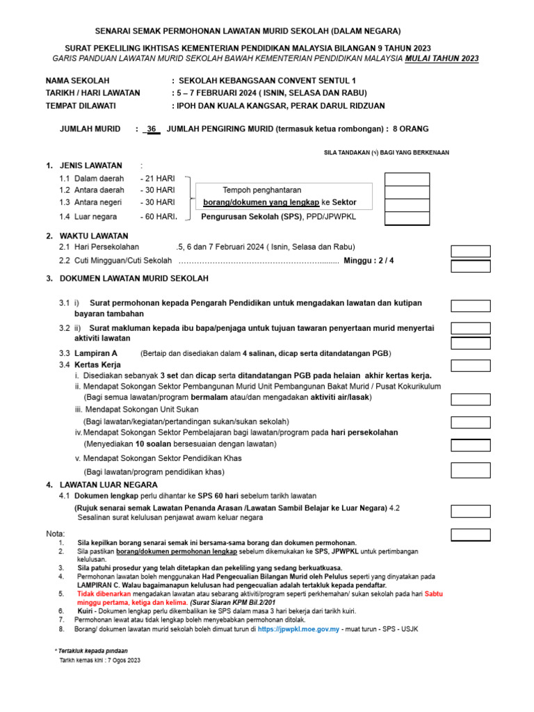 Senarai Semak Lawatan Murid Sekolah SR | PDF