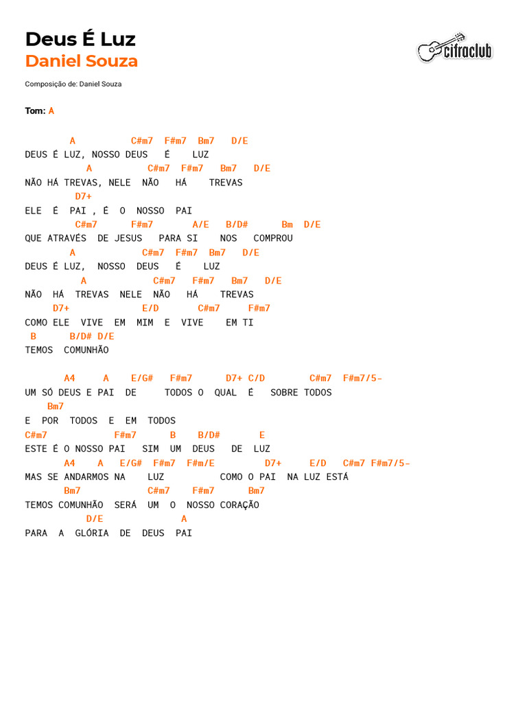 Cifra Club - Daniel Souza - Deus É Luz | PDF