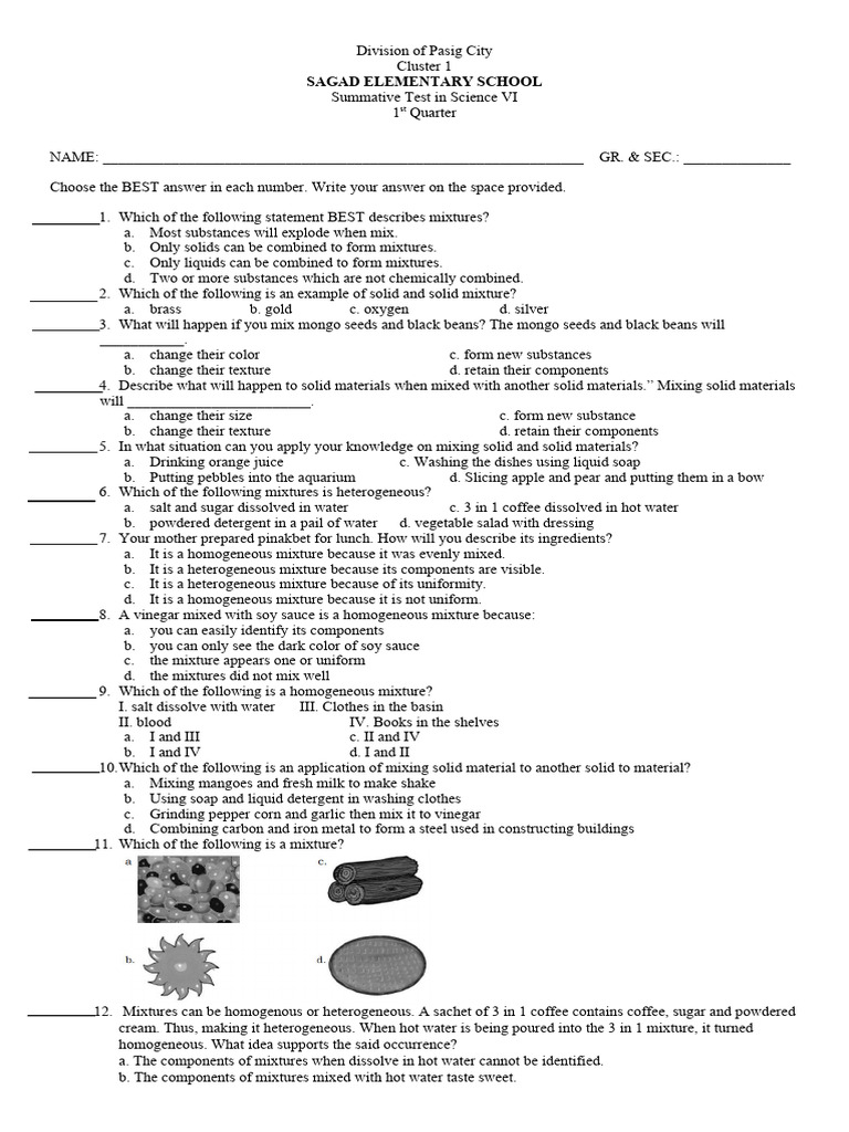 Science 6 1ST Summative Test Q1 | PDF