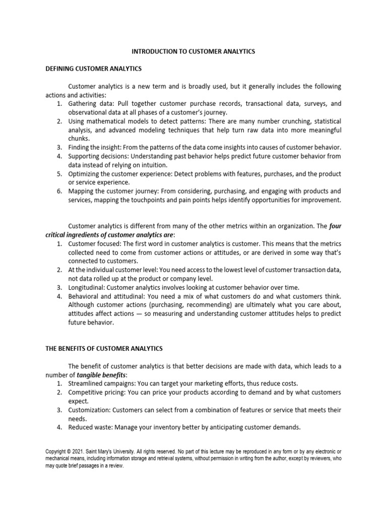 Introduction To Customer Analytics | PDF