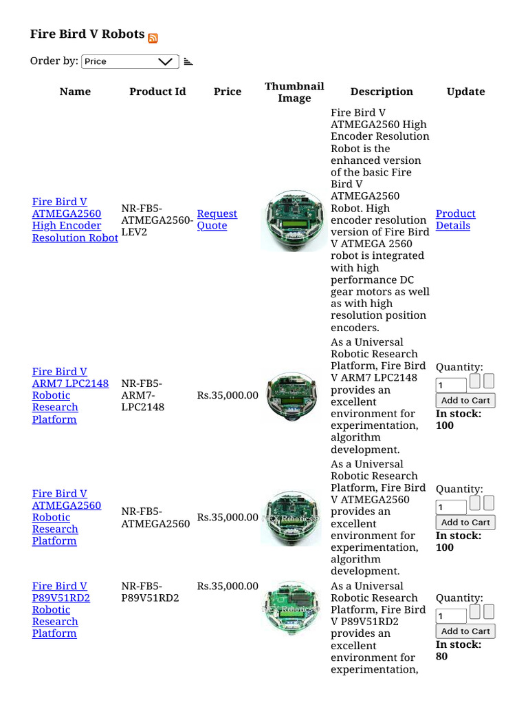 Nex-Robotics Robots List | PDF