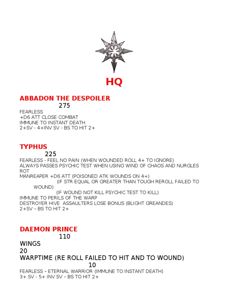 Warhammer 40K Chaos Army List | PDF | History