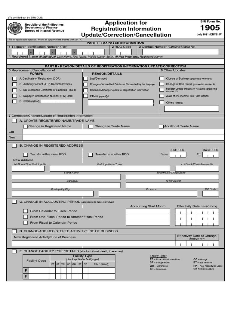 BIR Form 1905 | PDF | Invoice | Receipt BIR Form 1905 | PDF | Invoice | Receipt