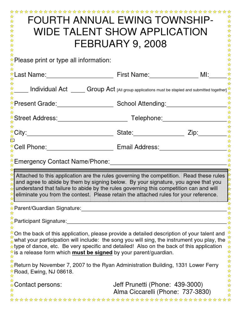2008 Talent Show Application | PDF | Audition | Compact Disc