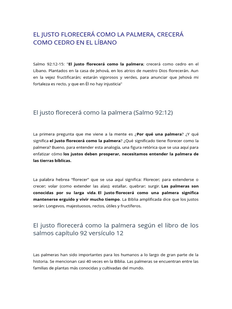 El Justo Florecerá como la Palmera | PDF