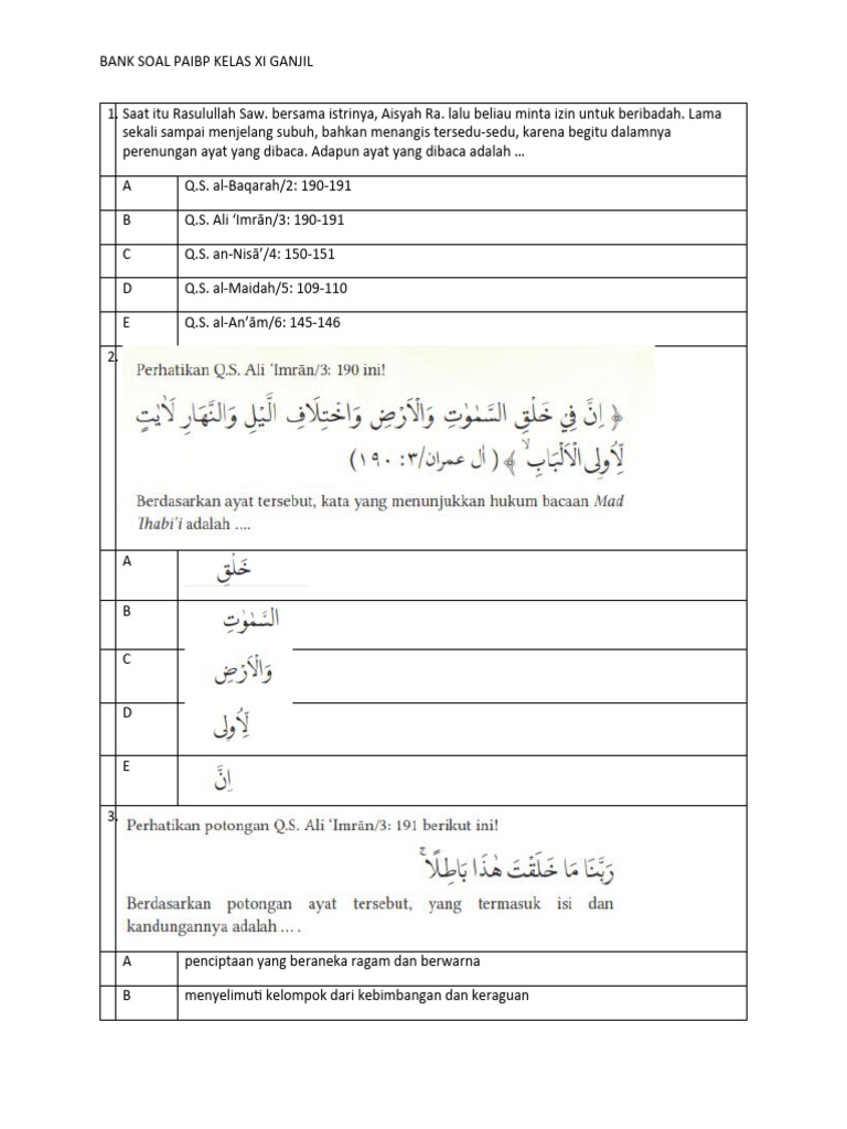 Bank Soal Paibp Xi Ganjil | PDF
