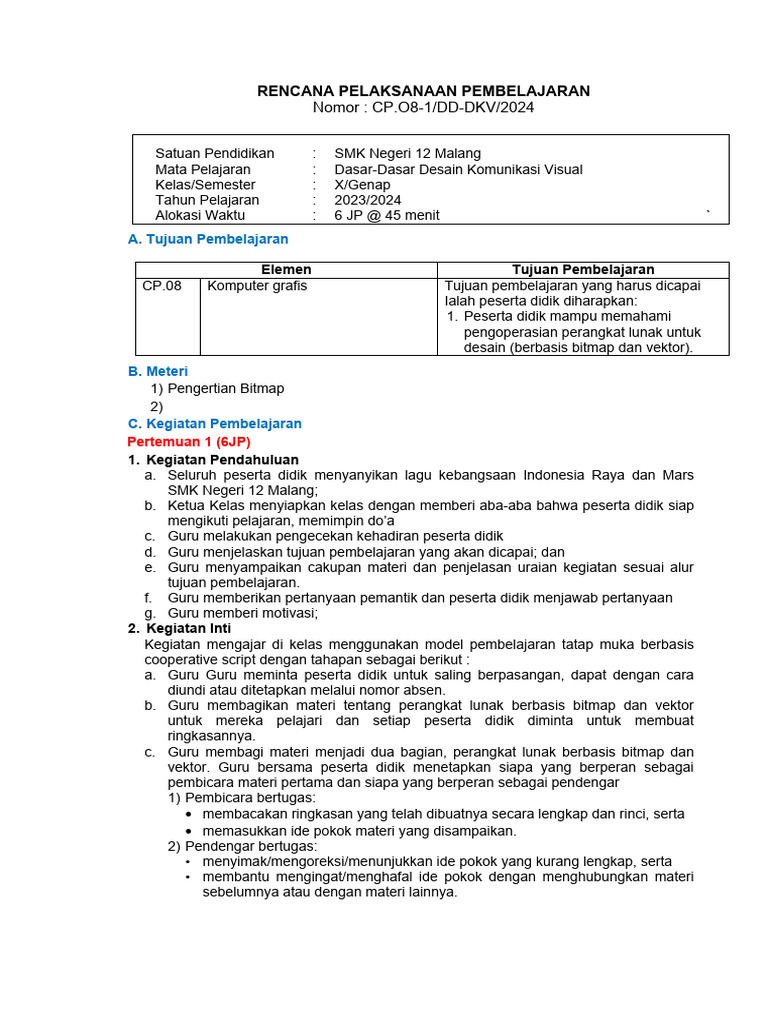 Rencana Pelaksanaan Pembelajaran DPK-DKV CP.08-1 | PDF