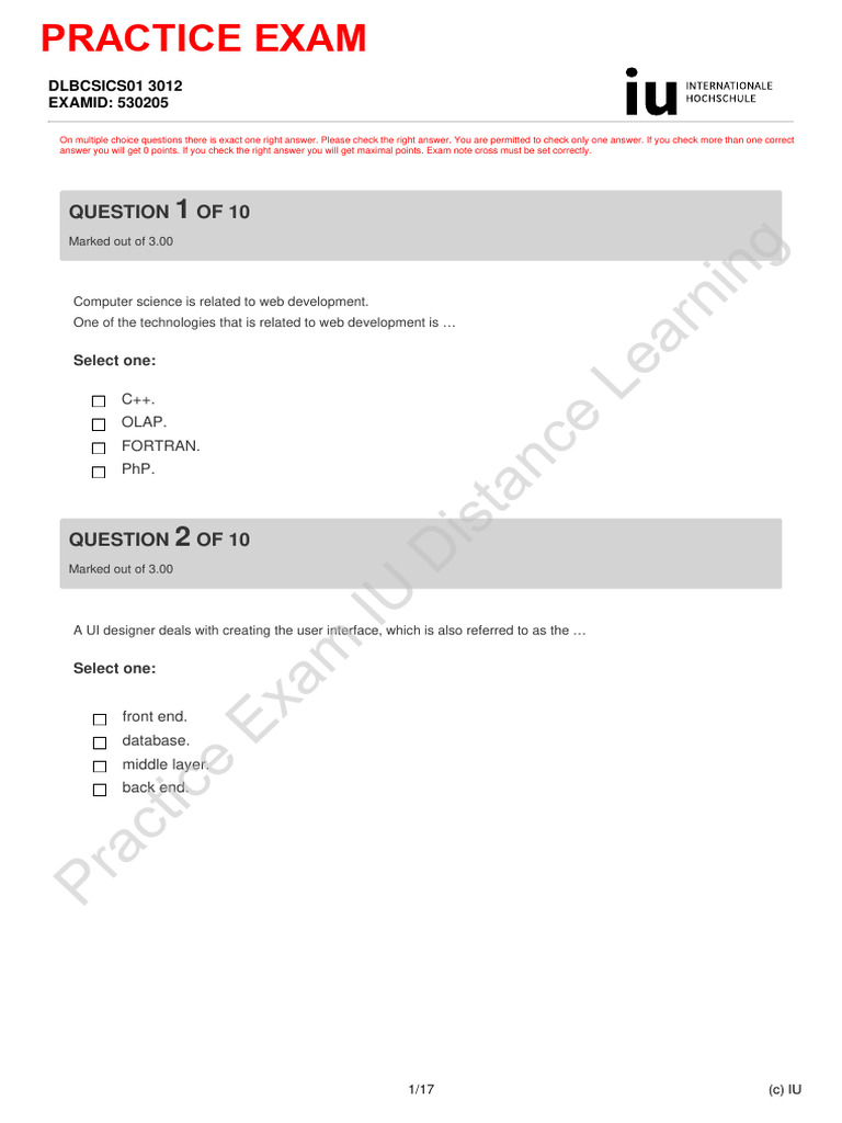 DLBCSICS01 Practice Exam 2 | PDF