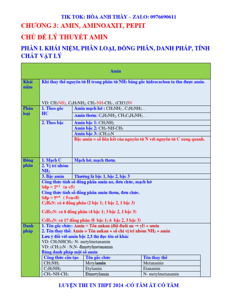 Chương 3 - Amin, Aminoaxit-Peptit | PDF