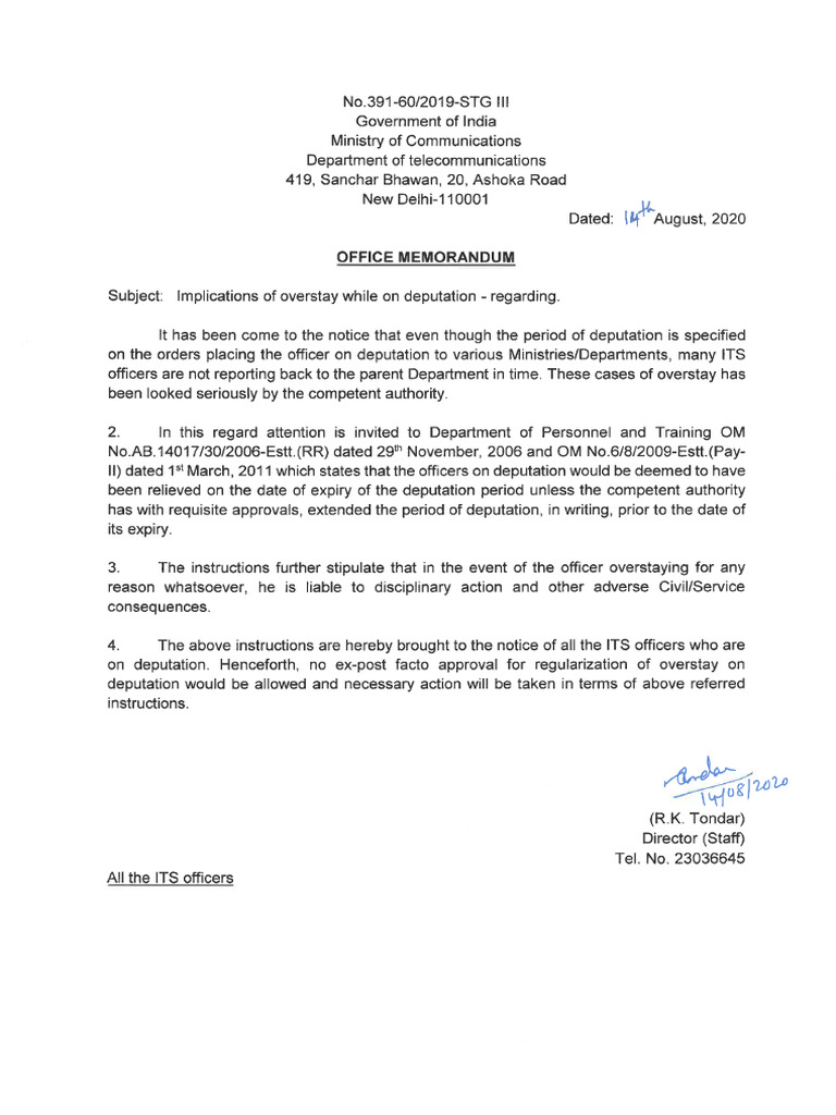 Over Stay Deputation | PDF