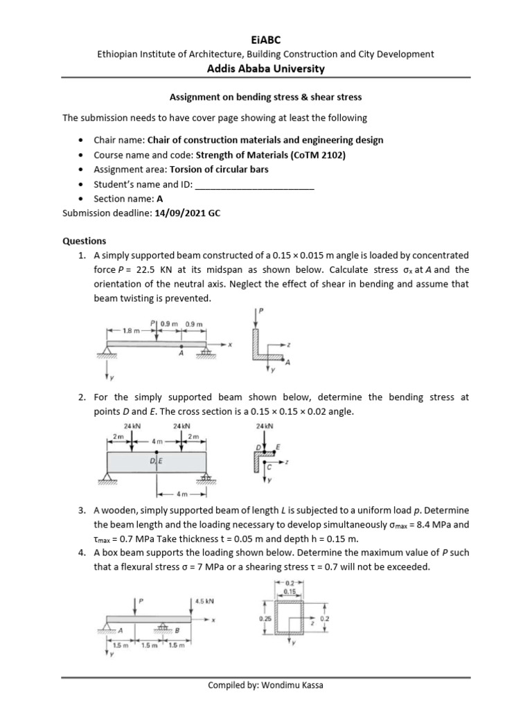 Assignment On Bending Stress & Shear Stress | PDF