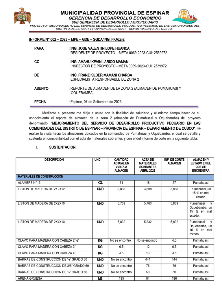 Informe N°2 General de Reporte de Almacen | PDF