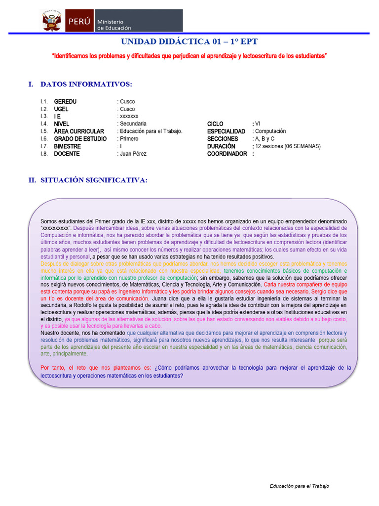 2_1RO_EPT_ UNIDAD 1_RUBRICA EVALUACION | PDF | Aprendizaje | Enseñando