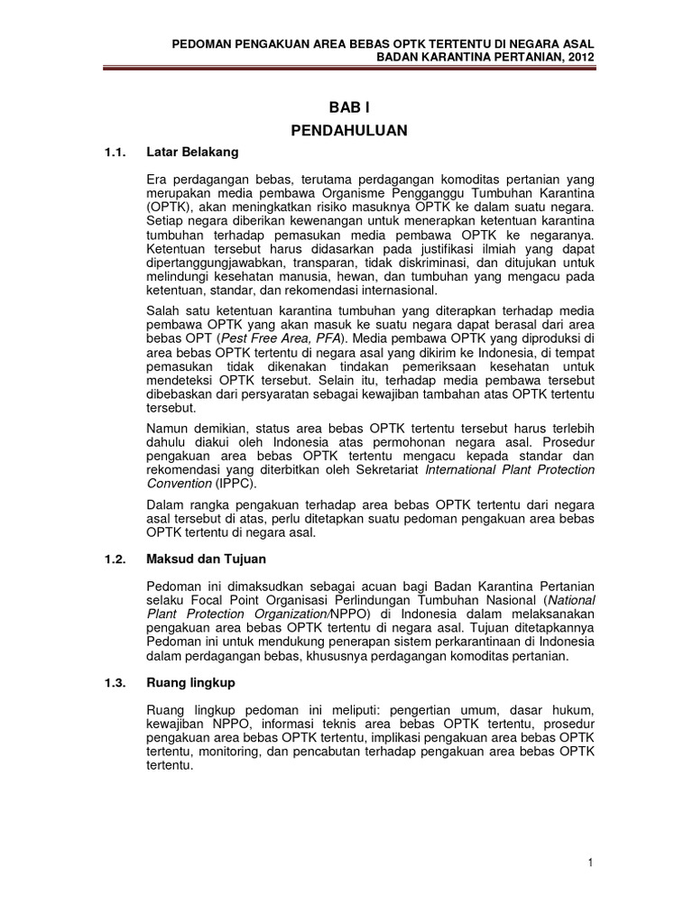 Pedoman Pengakuan Pest Free Area | PDF