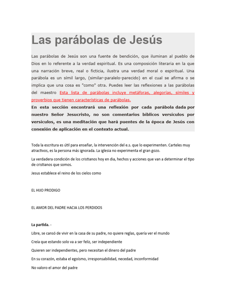 Parábolas de Jesús: Reflexiones y Lecciones | PDF | Parábolas de Jesús ...