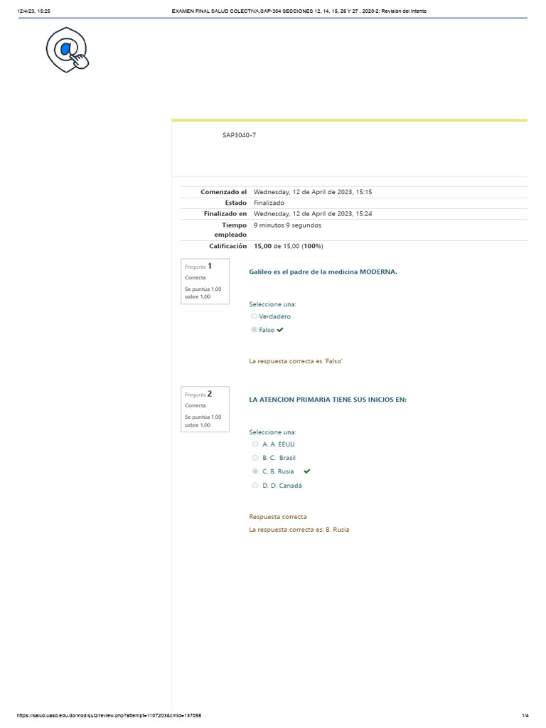 EXAMEN FINAL SALUD COLECTIVA, SAP-304 SECCIONES 12, 14, 15, 26 Y 27 ...