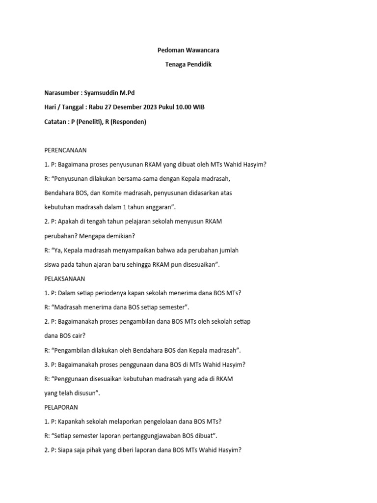 E.1.2 Laporan Hasil Wawancara TPM Dengan Guru, Tenaga Kependidikan ...