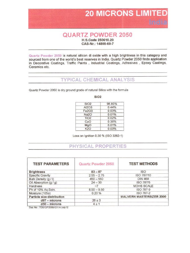 TDS Quartz Powder 2050 (Silica) (18922) - 220422 - 1409 - 220728 ...