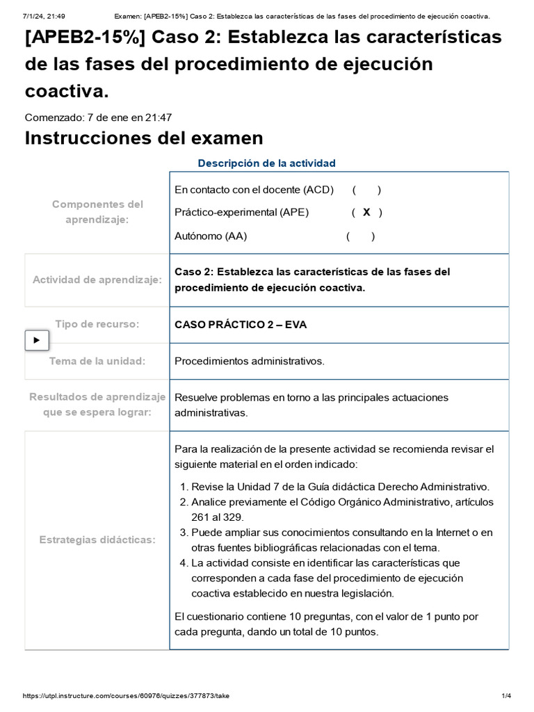 Examen - (APEB2-15%) Caso 2 - Establezca Las Características de Las Fases Del Procedimiento de ...