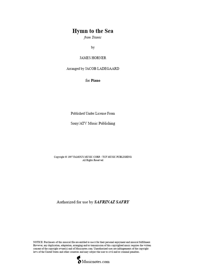 Hymn To The Sea Piano Sheet | PDF