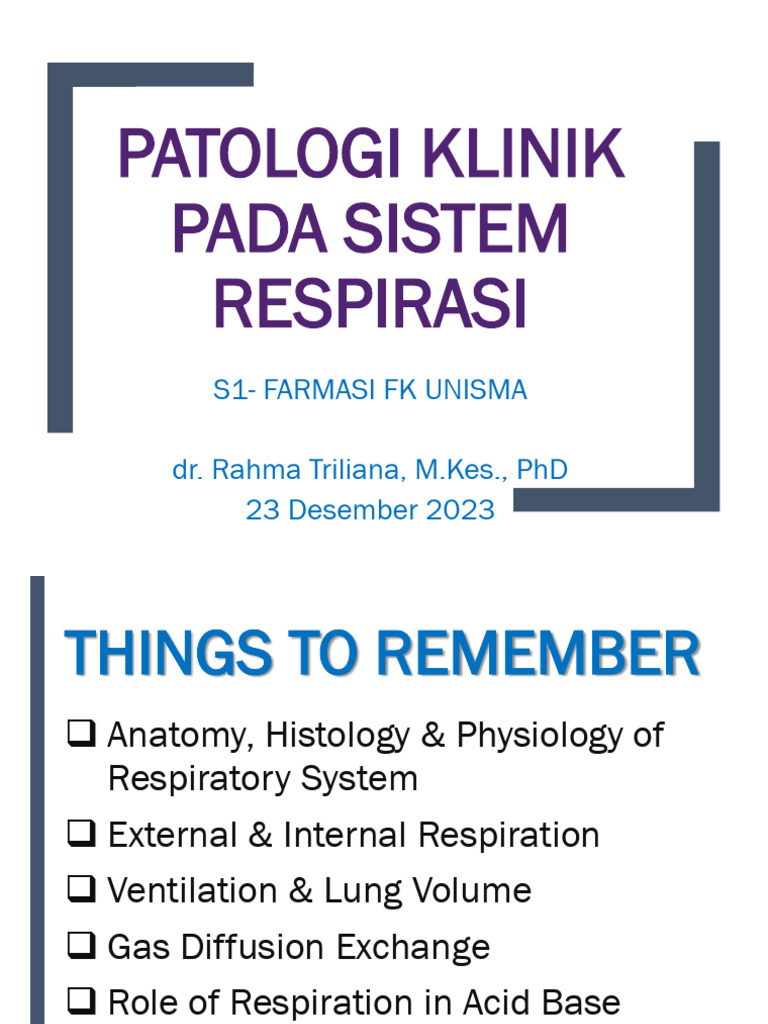 RHM - S1 Farmasi - Kuliah 12 - PK - LAB SISTEM RESPIRASI - 2023 | PDF | Lung | Respiratory Diseases