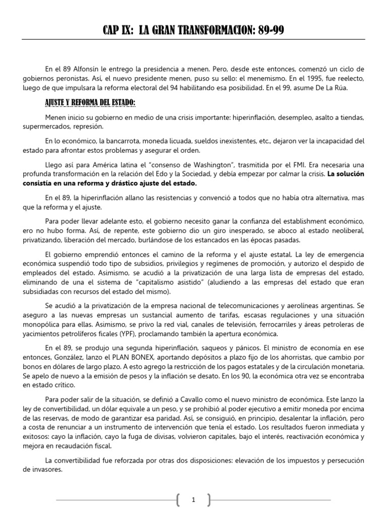 CAP IX La Gran Transformacion Resumen | PDF | Inflación | Pobreza