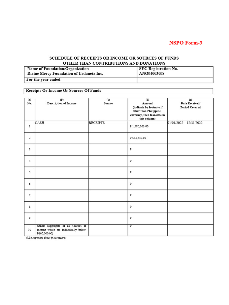 Nspo Form 3 | PDF