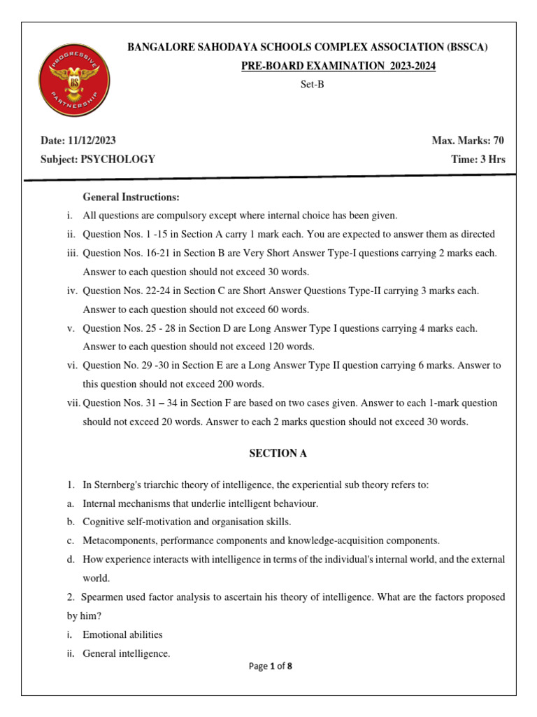 Sahodaya Psy Set 2 QP | PDF | Self-Improvement