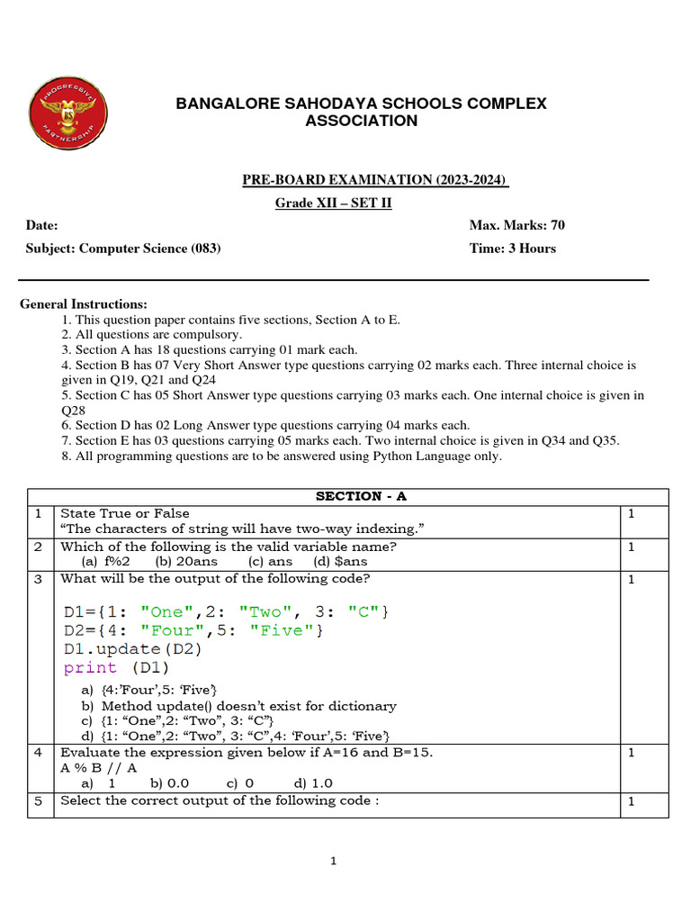 Sahodaya Comp Set 2 QP | PDF | Parameter (Computer Programming) | Computing Sahodaya Comp Set 2 QP | PDF | Parameter (Computer Programming) | Computing