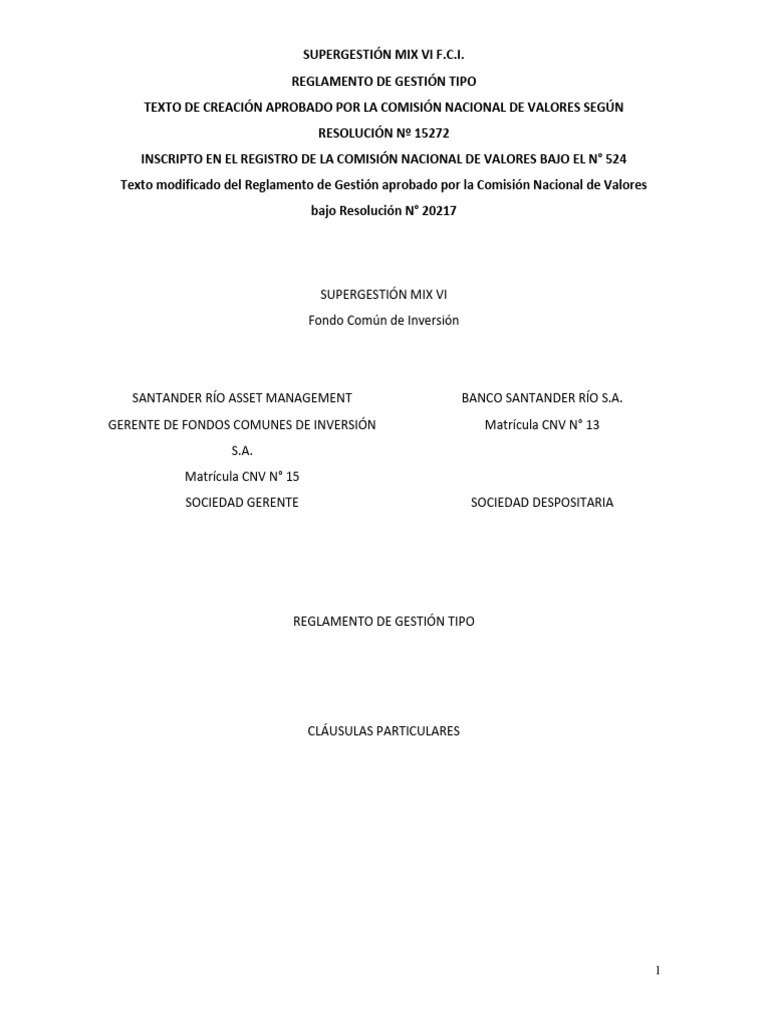 Reglamento+Mix+VI | PDF | Fondo de inversión | Fondo de inversion