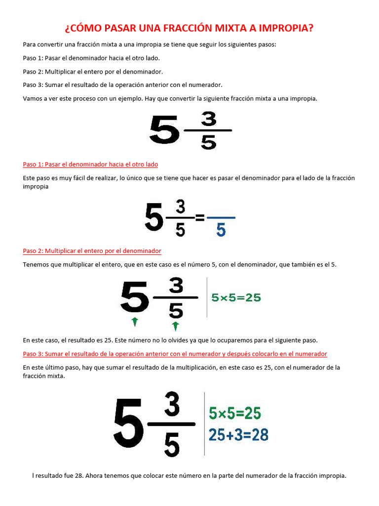 Cómo Pasar Una Fracción Mixta A Impropia | PDF | Notación | Números