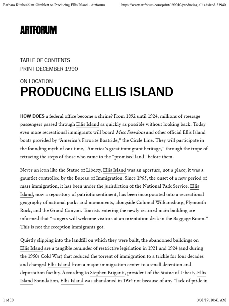 Barbara Kirshenblatt-Gimblett On Producing Ellis Island - Artforum ... Barbara Kirshenblatt-Gimblett On Producing Ellis Island - Artforum ...