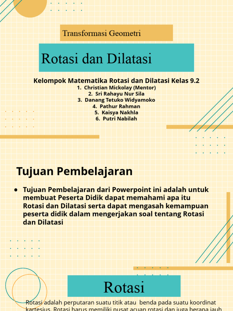 Presentasi Matematika Materi Transformasi Geometri Kelompok Rotasi Dan ...