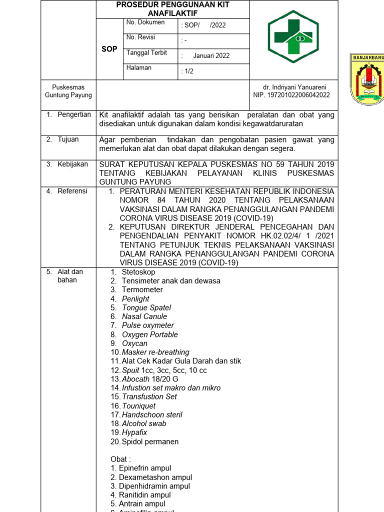 Sop Emergency Kit Vaksinasi | PDF