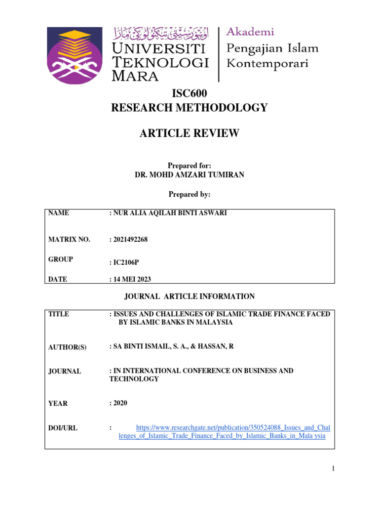 Article Review Isc600 Nur Alia Aqilah | PDF