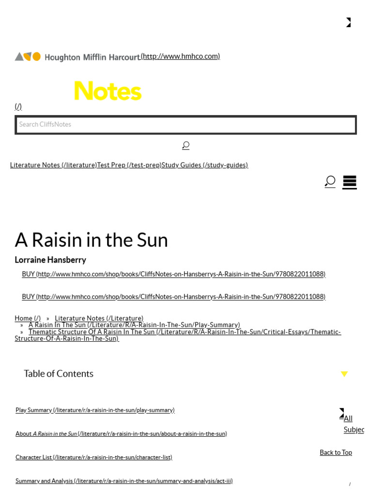 A Raisin in the Sun Study Guide | PDF