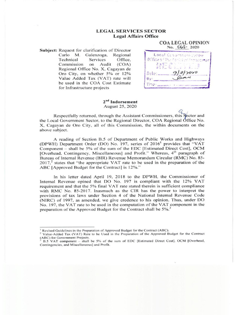 COA Legal Opinion 065-2020 | PDF