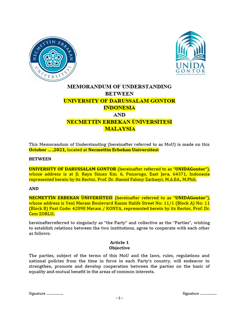 (English) Mou Standart 01 - 730 | PDF | Memorandum Of Understanding ...